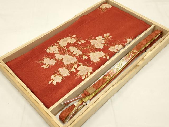 平和屋本店●和装小物　帯締め・帯揚げセット　高麗組 綾出し　枝花文　金糸　金彩　逸品　未使用品あり　AABC4255ay