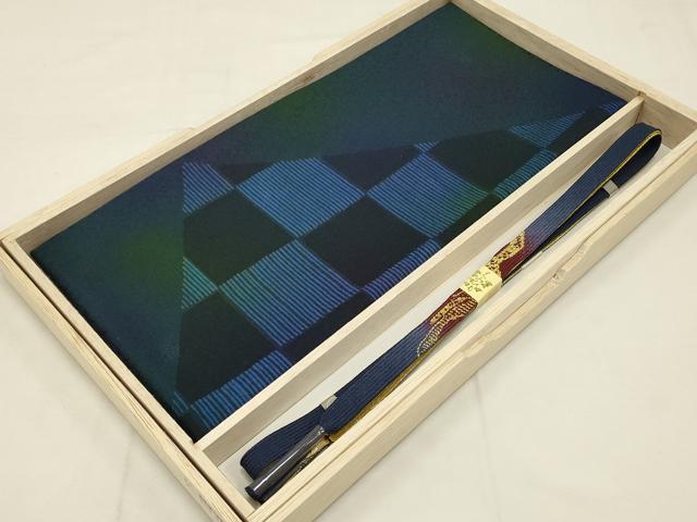 平和屋本店●和装小物　帯締め・帯揚げセット　高麗組 綾出し　市松　暈し染め　正絹　逸品　未使用　AABC4257ay