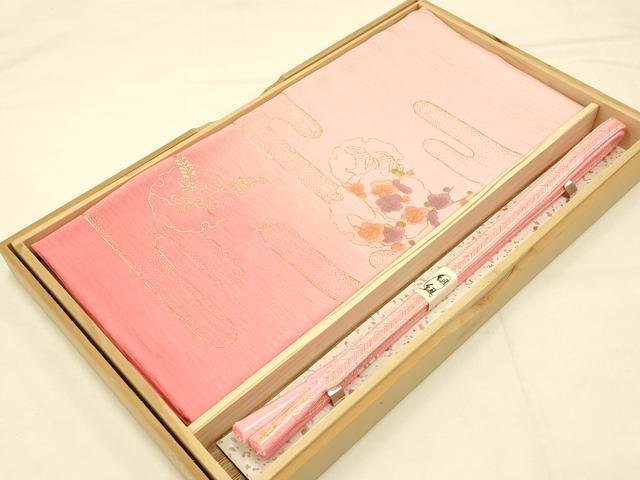 平和屋本店●和装小物　帯締め・帯揚げセット　霞雪輪花文　暈し染め　金糸　金彩　逸品　未使用　AABC4263ay