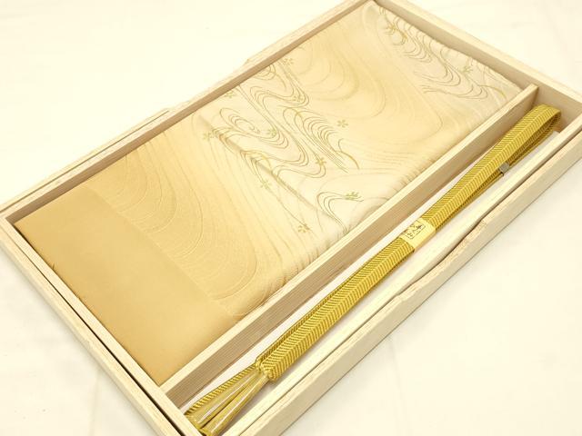 平和屋本店●和装小物　帯締め・帯揚げセット　笹浪組　流水花文　暈し染め　金糸　金彩　逸品　未使用　AABC4265ay