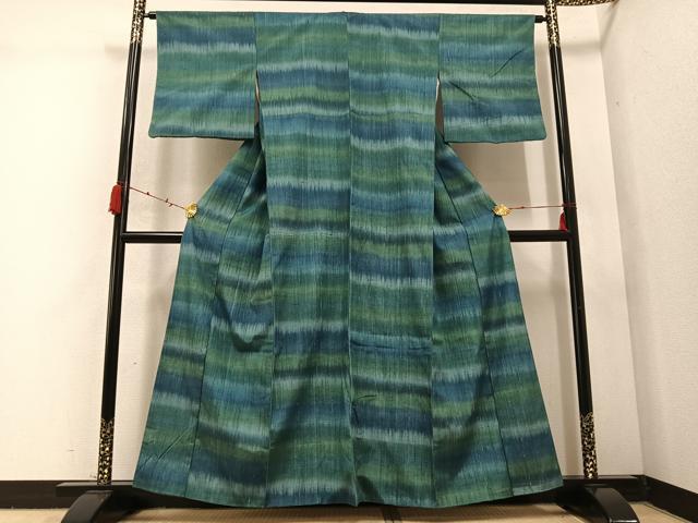 平和屋着物●上質な紬　横段文　正絹　逸品　AABC4467ph