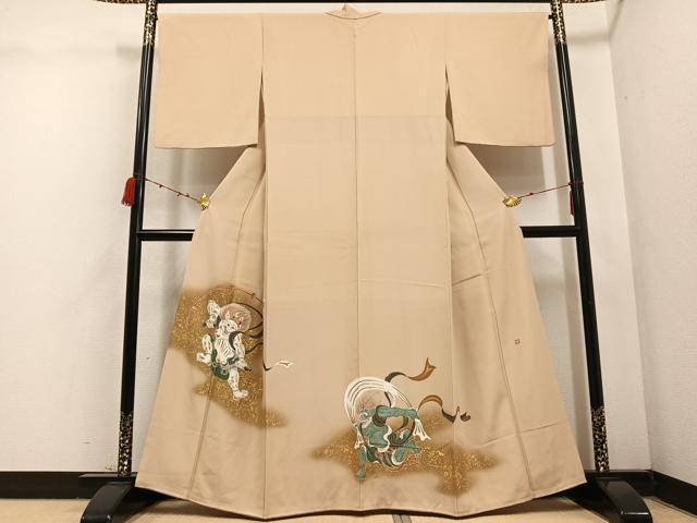 平和屋着物●豪華色留袖　作家物　手描き　風神雷神　金彩　正絹　逸品　AABC4516ph