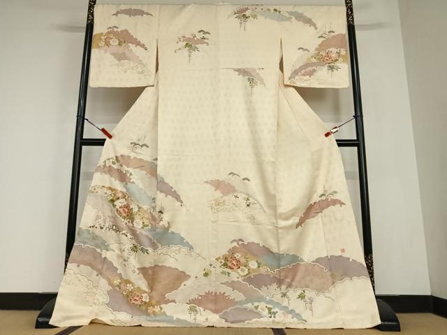 平和屋着物●訪問着　作家物　駒刺繍　雪輪重ね花文　金彩　ロング丈　正絹　逸品　AABC4807zg