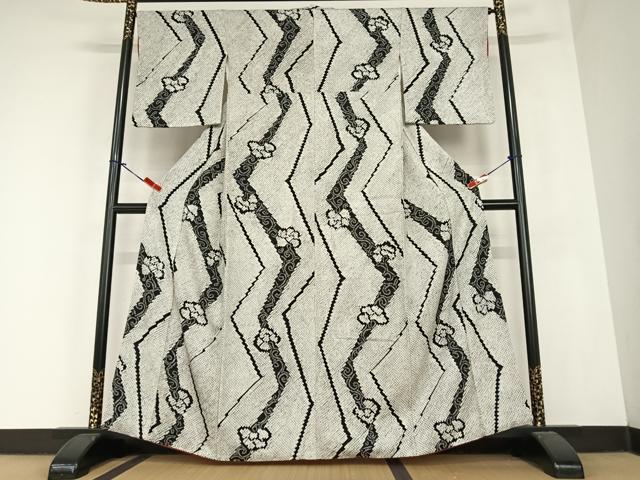 平和屋着物●上質な小紋　総絞り　本疋田絞り　花唐草間道　黒地　正絹　逸品　AABC4827zg