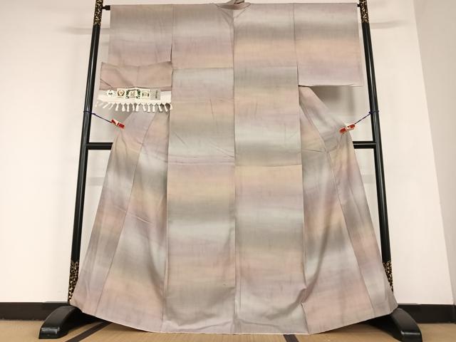 平和屋着物●結城紬　横段霞文　証紙付き　正絹　逸品　AABC4834zg