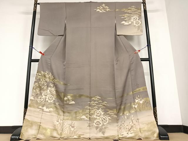 平和屋着物●夢一光　村上一光　訪問着　草花文　暈し染め　金彩　金通し地　ロング丈　正絹　逸品　AABC4835zg