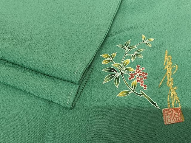 平和屋着物●丸亀屋　圓啓　色無地　花緑青色　正絹　逸品　AABC4855zg