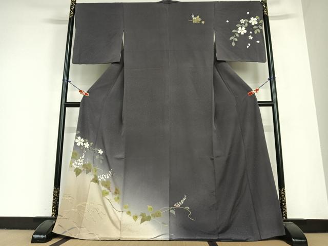 平和屋着物●訪問着　手描き　草花文　暈し染め　金彩　正絹　逸品　AABC4864zg
