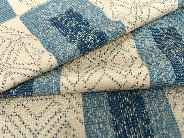 平和屋着物●お召　市松菱文　正絹　逸品　AABC4902zg