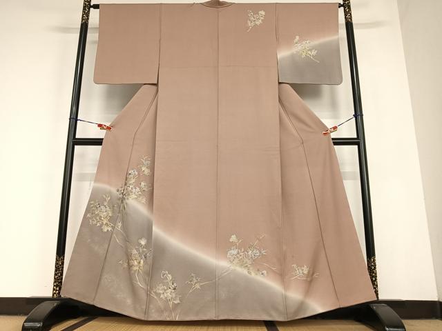 平和屋着物●訪問着　枝花文　暈し染め　金彩　正絹　逸品　AABC4915zg