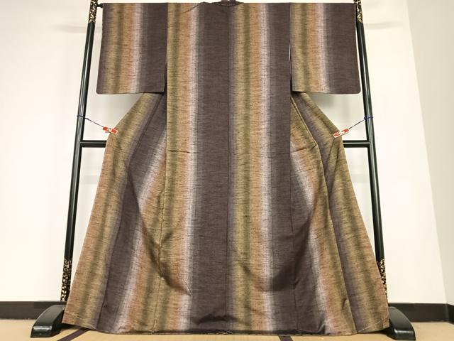 平和屋着物●上質な紬　縞　ロング丈　正絹　逸品　未使用　AABC4927zg