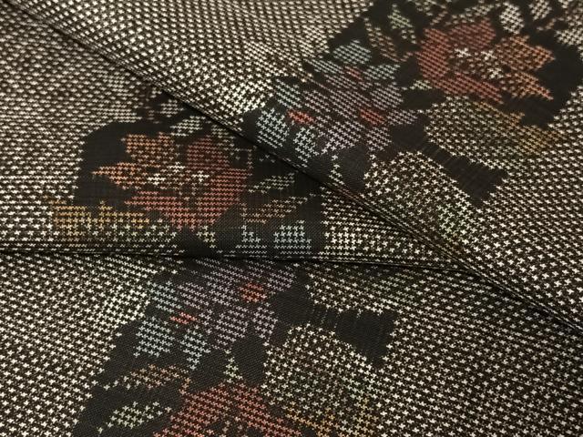 平和屋着物●本場大島紬　泥染め　一元7マルキ　短冊草花文　正絹　逸品　AABC4930zg 平和屋着物○本場大島紬 泥染め 一元7マルキ 短冊草花文 正絹 逸品