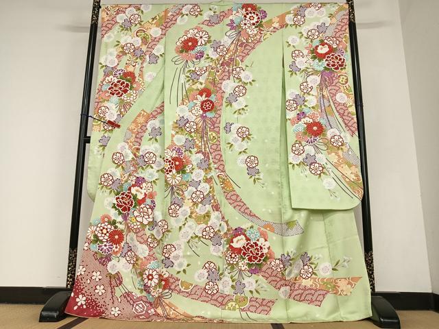 平和屋着物●豪華振袖　鬘帯花文　正絹　逸品　AABC4934zg