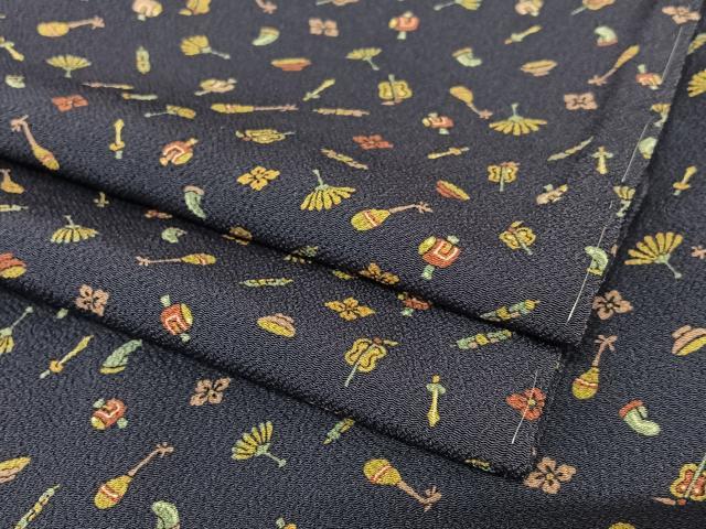平和屋着物●上質な小紋　器物文　鬼しぼ縮緬　正絹　逸品　AABC4952zg
