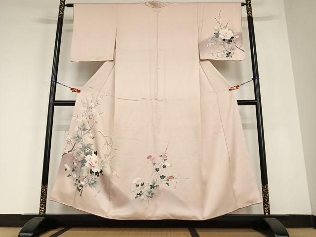平和屋着物●訪問着　友禅　草花文　枝梅　暈し染め　正絹　逸品　AABC4972zg