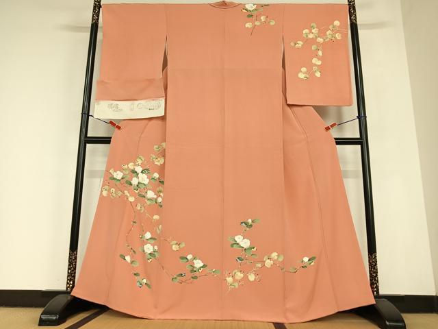 平和屋着物●訪問着　友禅　枝花文　嵯峨縮緬　反端付き　正絹　逸品　AABC4973zg