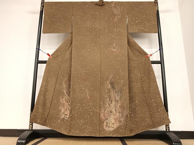 平和屋着物●訪問着　紬地　かがり火　正絹　逸品　AABC4979zg