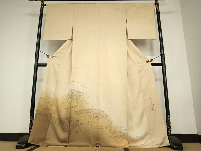 平和屋着物●中嶋まさひろ 蝋彩染作家　訪問着　雲重ね亀甲花文　暈し染め　正絹　逸品　AABC4988zg