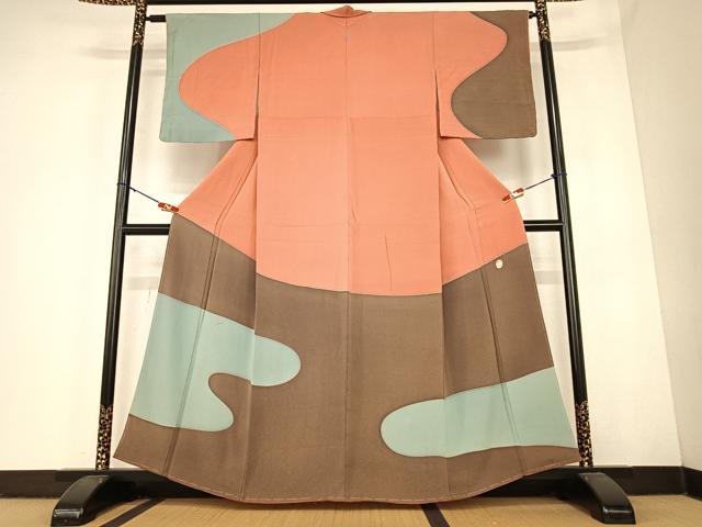 平和屋着物●和染紅型　栗山紅型　栗山吉三郎　訪問着　よろけ縞　鬼しぼ縮緬　正絹　逸品　未使用　AABC5015zg