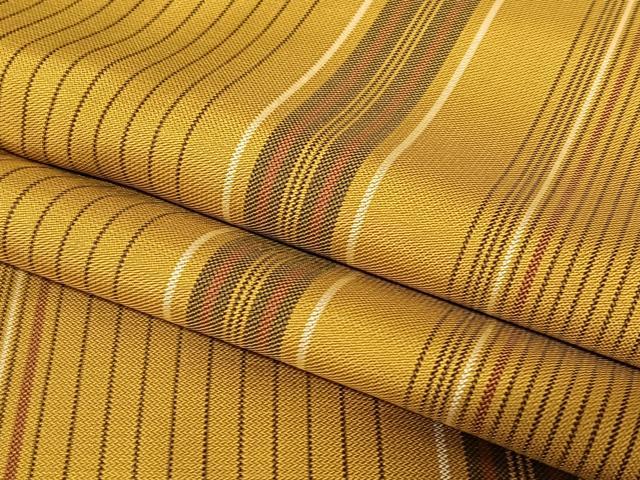 平和屋着物●黄八丈　紬　綾織　縞　正絹　逸品　未使用　AABC5018zg