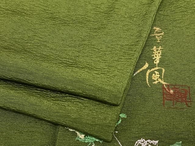 平和屋着物●室華風　色無地　海松色　正絹　逸品　AABC5054zg