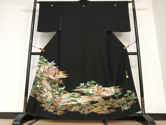 平和屋着物●金彩友禅作家　金彩の魔術師　堀省平　金煌織　黒留袖　松竹梅人物風景文　金彩　正絹　逸品　AABC5060zg