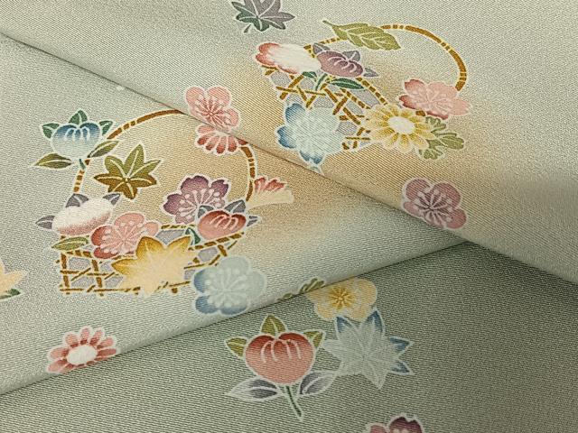 平和屋着物●上質な小紋　友禅　花籠文　暈し染め　正絹　逸品　未使用　AABC5080zg