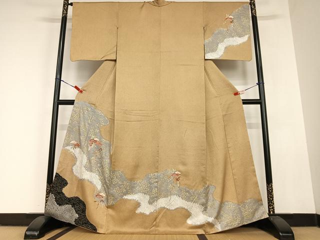 平和屋着物●訪問着　絞り　刺繍　道長松文　藤花房　金彩　正絹　逸品　AABC5092zg