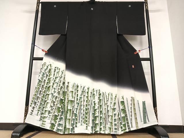 平和屋着物●豪華黒留袖　友禅作家物　雪持ち竹林文　正絹　逸品　AABC5103zg