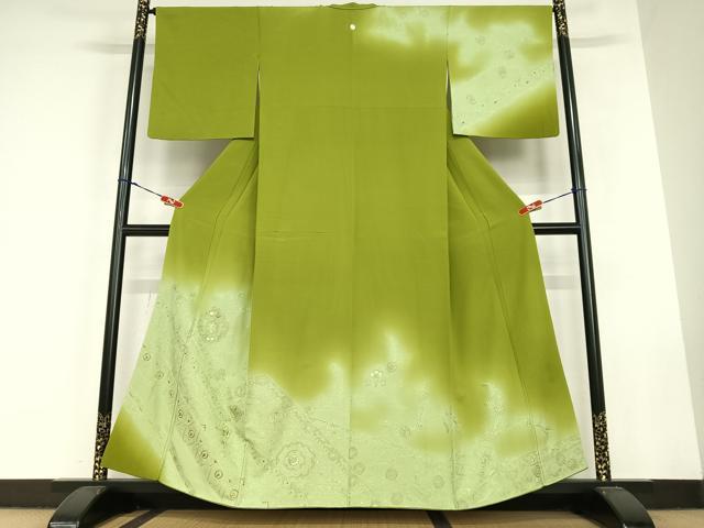 平和屋着物●訪問着　中国三大刺繍　汕頭刺繍　スワトウ刺繍　更紗花唐草間道　暈し染め　金糸　正絹　逸品　AABC5111zg