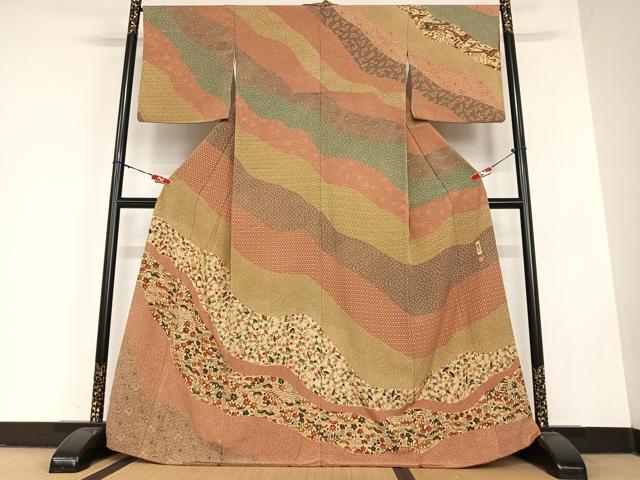 平和屋着物●西岡都巳二　紅型　訪問着　草花文　正絹　逸品　AABC5112zg