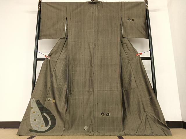 平和屋着物●宮繍苑里葉　紬　訪問着　ネコ　胴抜き仕立て　ロング丈　正絹　逸品　AABC5137zg