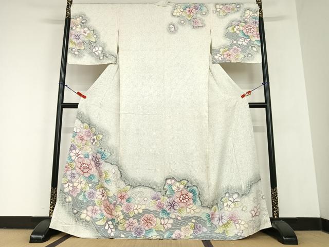 平和屋着物●訪問着　総絞り　草花文　正絹　逸品　AABC5140zg