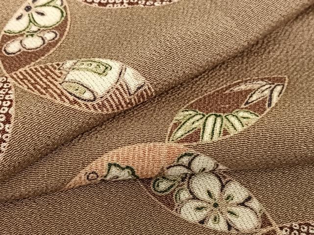 平和屋着物●上質な小紋　梅松文　鬼しぼ縮緬　正絹　逸品　AABC5170zg