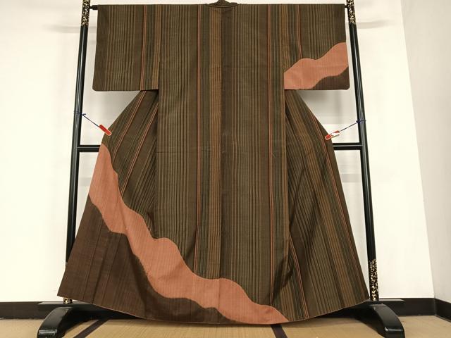 平和屋着物●上質な紬　訪問着　絞り　よろけ縞　正絹　逸品　AABC5180zg