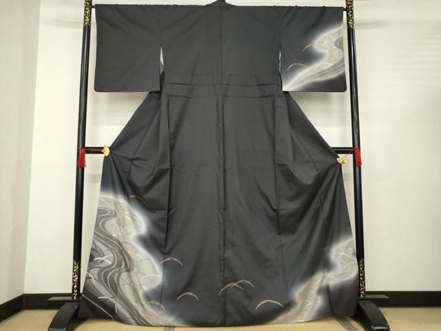 平和屋着物●本場大島紬　染大島　訪問着　竹屋町刺繍　芝　流水文　暈し染め　金銀彩　正絹　逸品　AABC5616ck