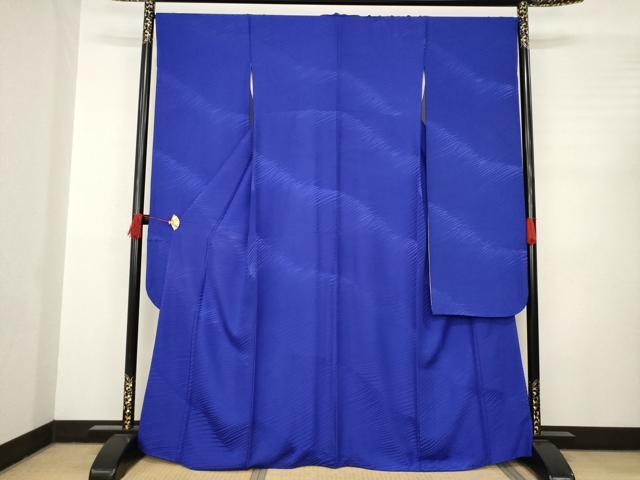 平和屋着物●豪華振袖　立波地紋　濃藍色　正絹　逸品　AABC5618ck