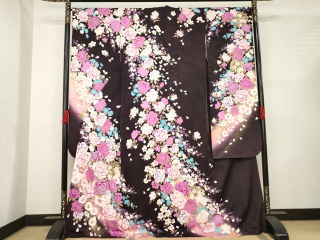 平和屋着物●豪華振袖　刺繍　草花文　ラインストーン　暈し染め　金銀彩　正絹　逸品　AABC5638ck