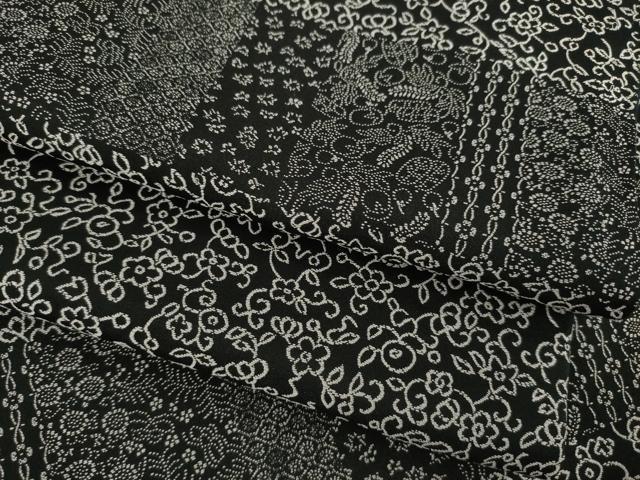 平和屋着物●お召　横段文　黒地　正絹　逸品　AABC5641ck