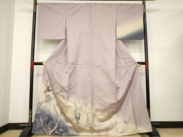平和屋着物●訪問着　お召地　ミミズク　暈し染め　正絹　逸品　未使用　AABC5659ck