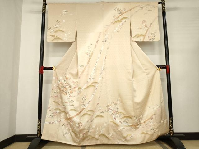 平和屋着物●訪問着　駒刺繍　吉祥花文　金彩　正絹　逸品　AABC5665ck