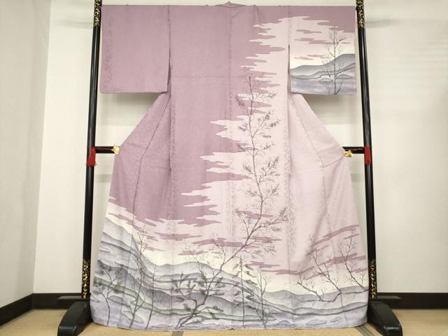 平和屋着物●訪問着　手描き　遠山風景文　正絹　逸品　AABC5667ck