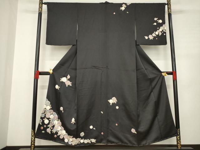平和屋着物●訪問着　花尽くし　黒地　金彩　正絹　逸品　未使用　AABC5669ck