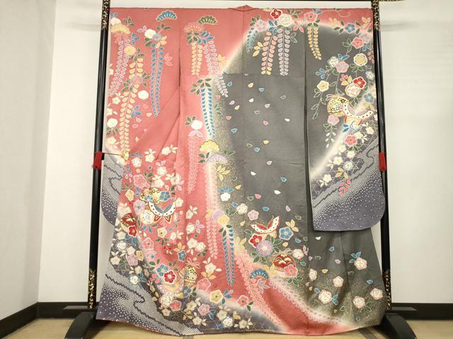 平和屋着物●豪華振袖　絞り　花蝶鞠文　暈し染め　金彩　正絹　逸品　AABC5674ck