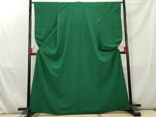 平和屋着物●小振袖　二尺袖　色無地　千歳緑色　洗える着物　AABC5777cs