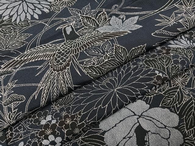 平和屋着物●上質な小紋　藍　花鳥文　正絹　逸品　AABC6006ph