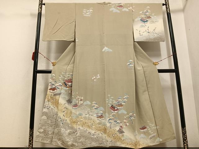 平和屋着物●訪問着　友禅　浜松風景草木文　暈し染め　金彩　正絹　逸品　AABC6012ph