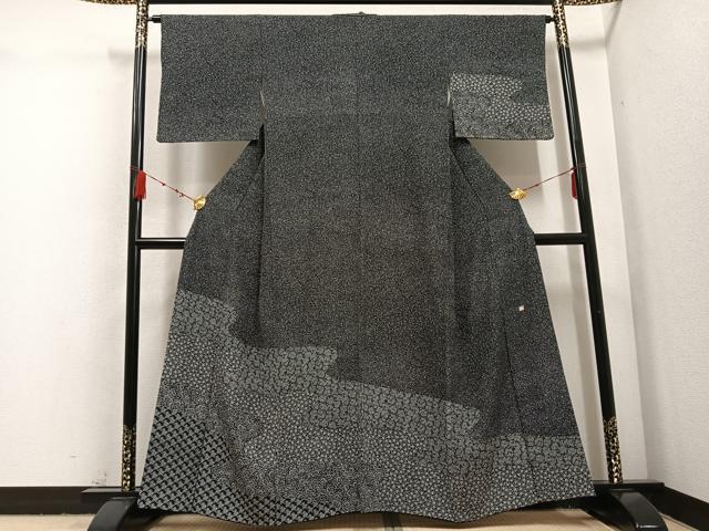 平和屋着物●訪問着　作家物　澤田米司　花唐草文　黒地　正絹　逸品　AABC6027ph