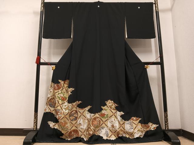 平和屋着物●豪華黒留袖　友禅　駒刺繍　草花文　金彩　正絹　逸品　未使用　AABC6067ph