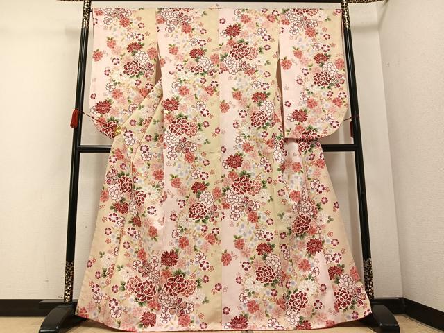 平和屋着物●H・L（アッシュエル）　HENRI-LUC CHAPUIS　小振袖　二尺袖　花尽くし　金彩　洗える着物　AABC6079ph